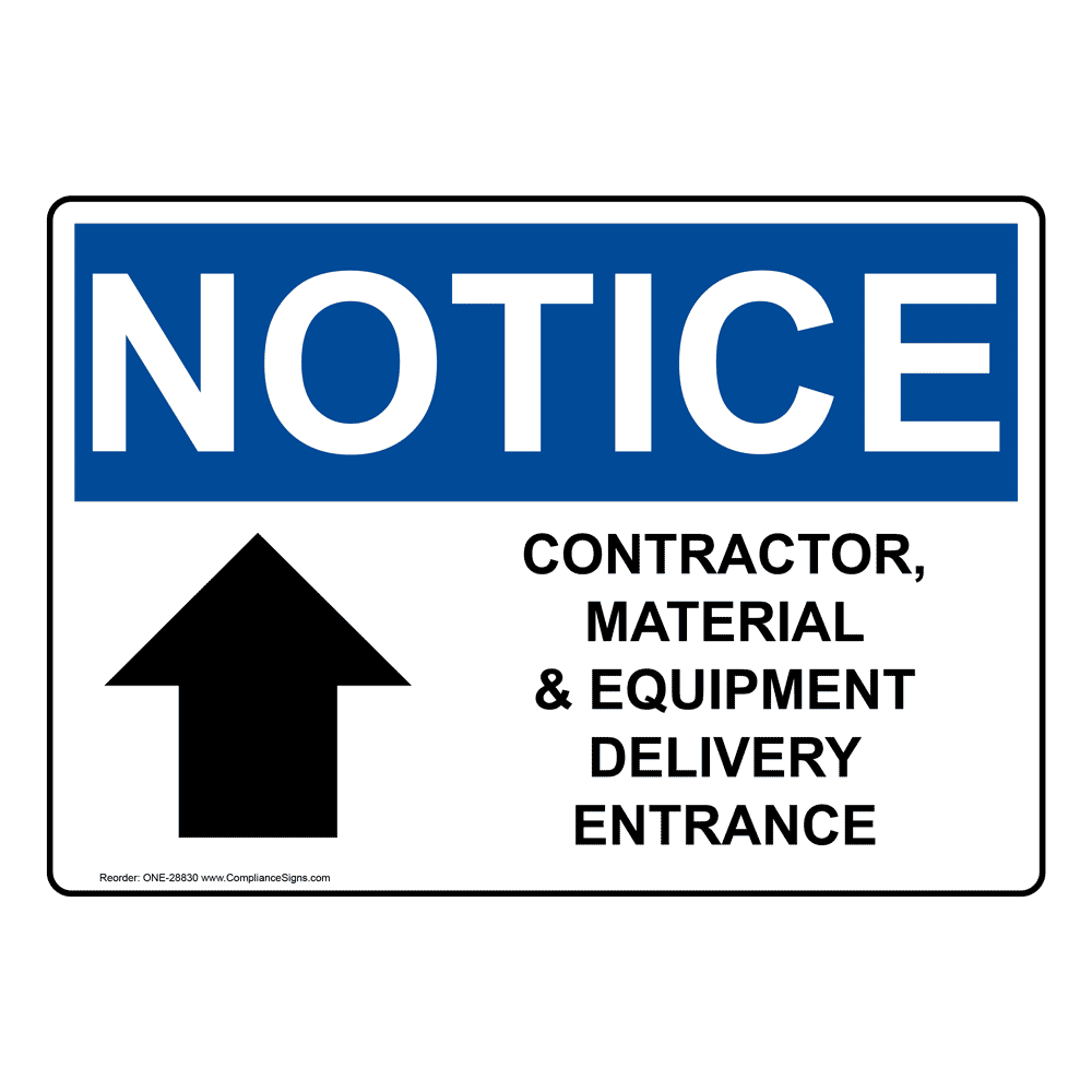 White OSHA Contractor, Material & Equipment Sign - Made in USA