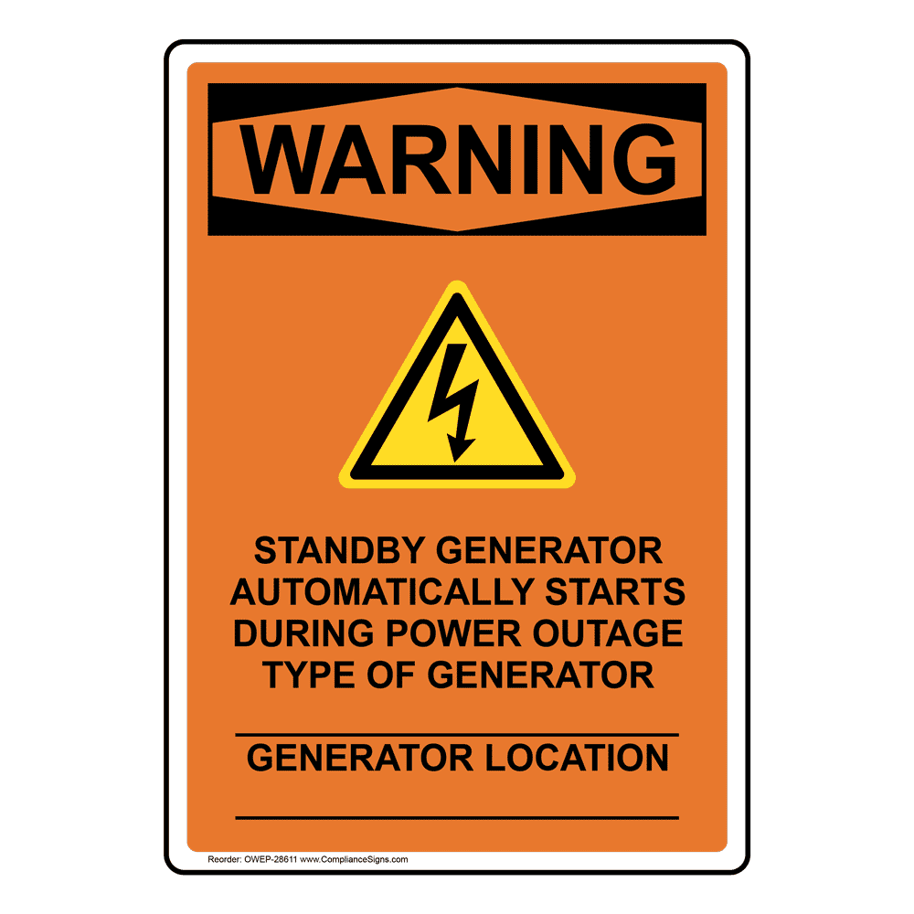 Vertical Standby Generator Sign - OSHA WARNING