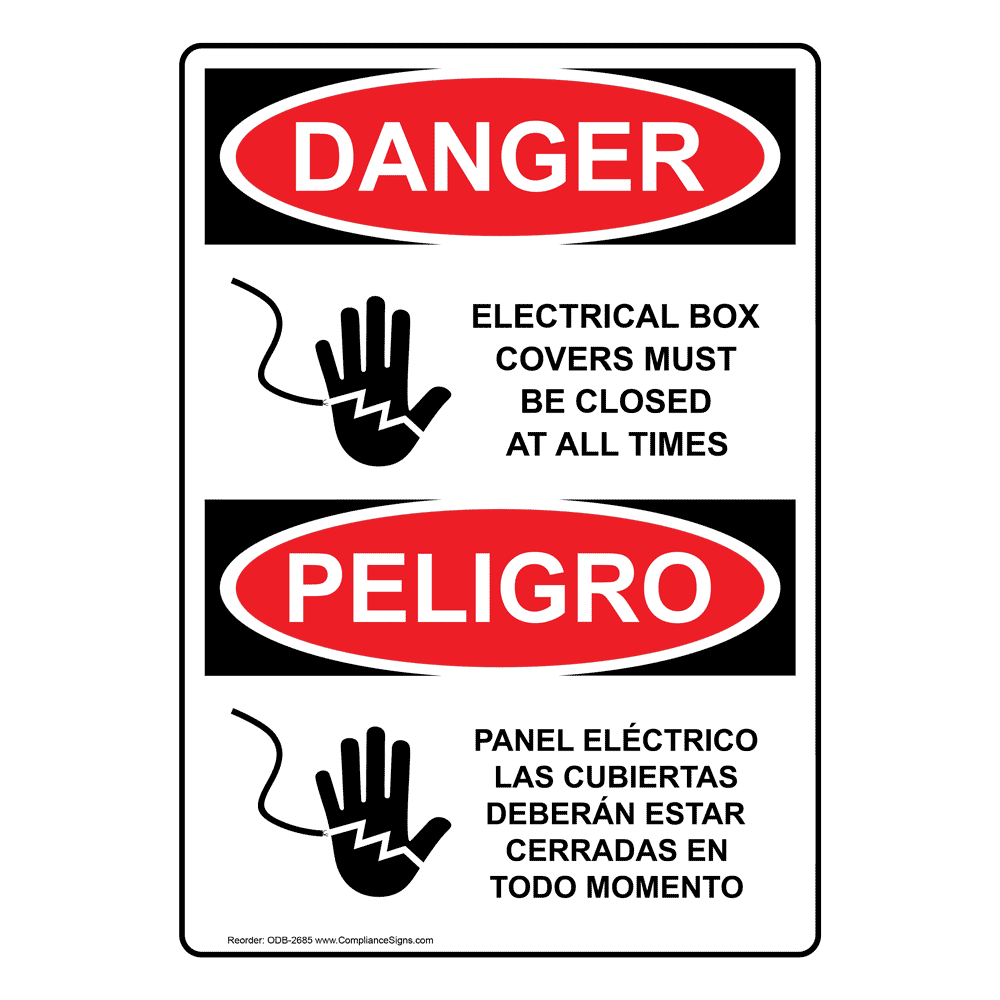 Vertical Electrical Box Covers Bilingual Sign - OSHA DANGER