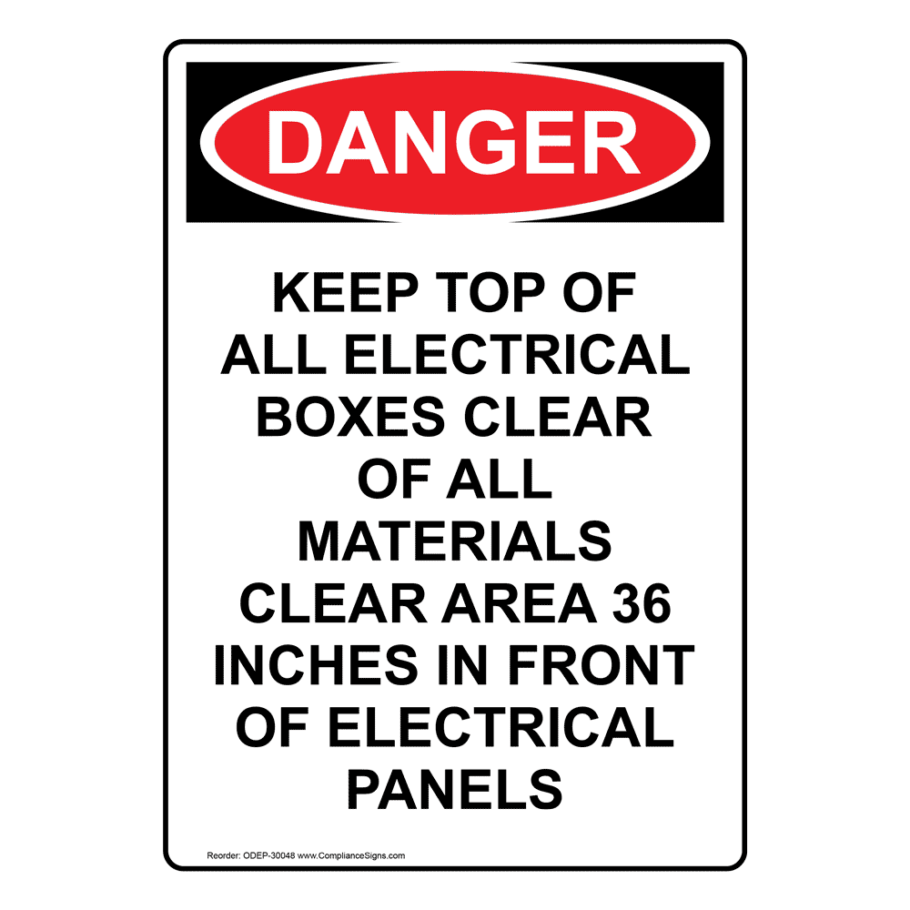 Vertical Keep Top Of All Electrical Boxes Sign - OSHA DANGER