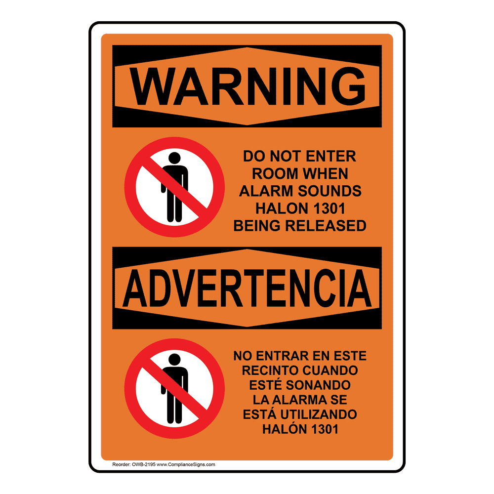 Vertical Do Not Enter Room When Alarm Bilingual Sign - OSHA WARNING
