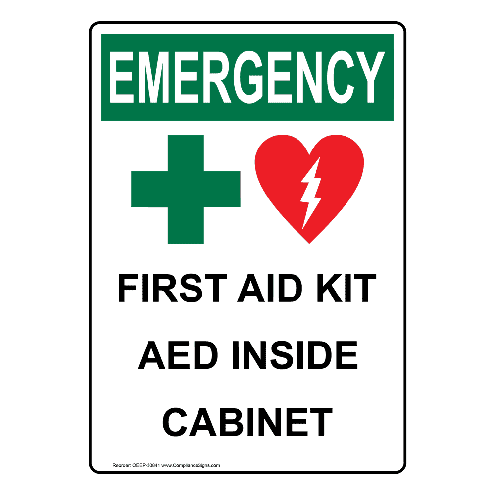 Vertical First Aid Kit Aed Sign - OSHA EMERGENCY