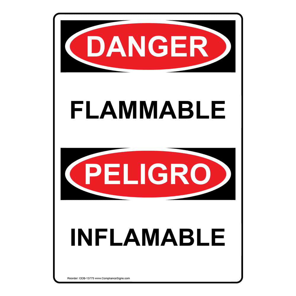 Vertical Flammable Sign - English / Spanish - OSHA DANGER