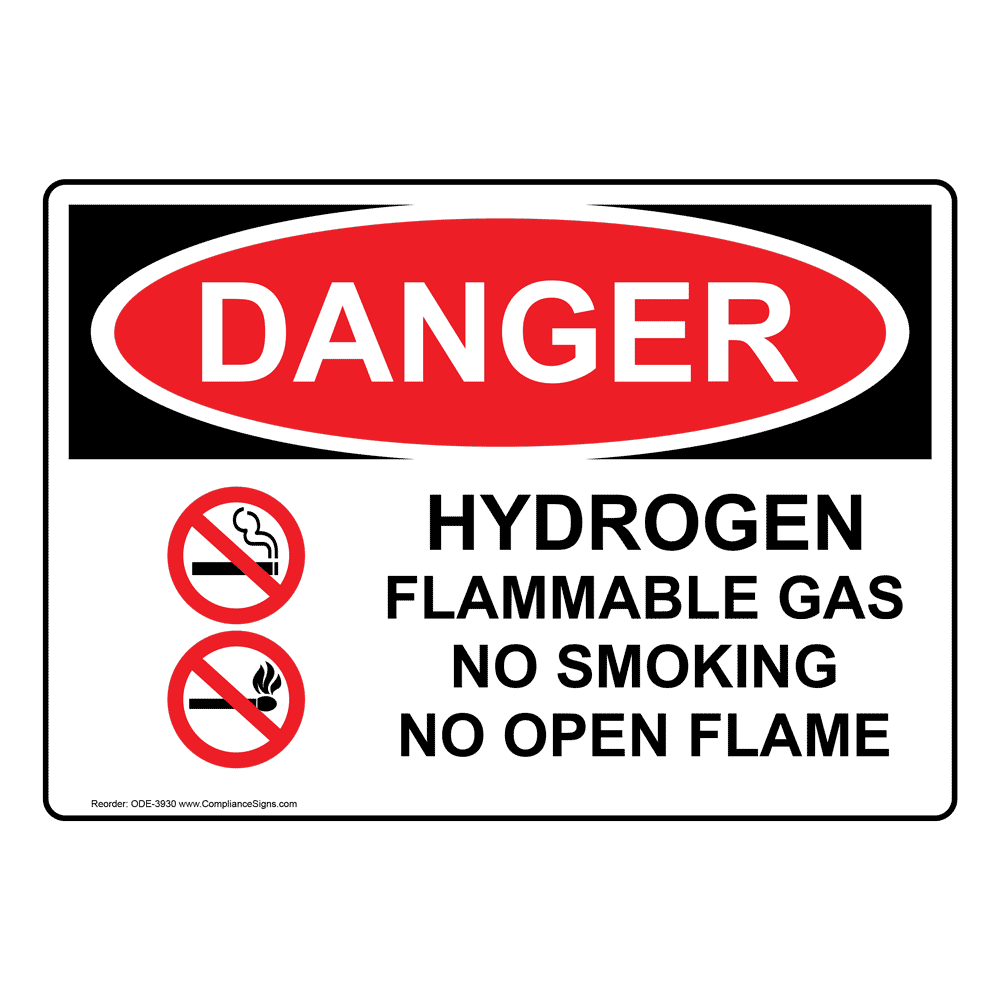 OSHA Sign - DANGER Hydrogen Flammable Gas No Smoking Open Flame Sign