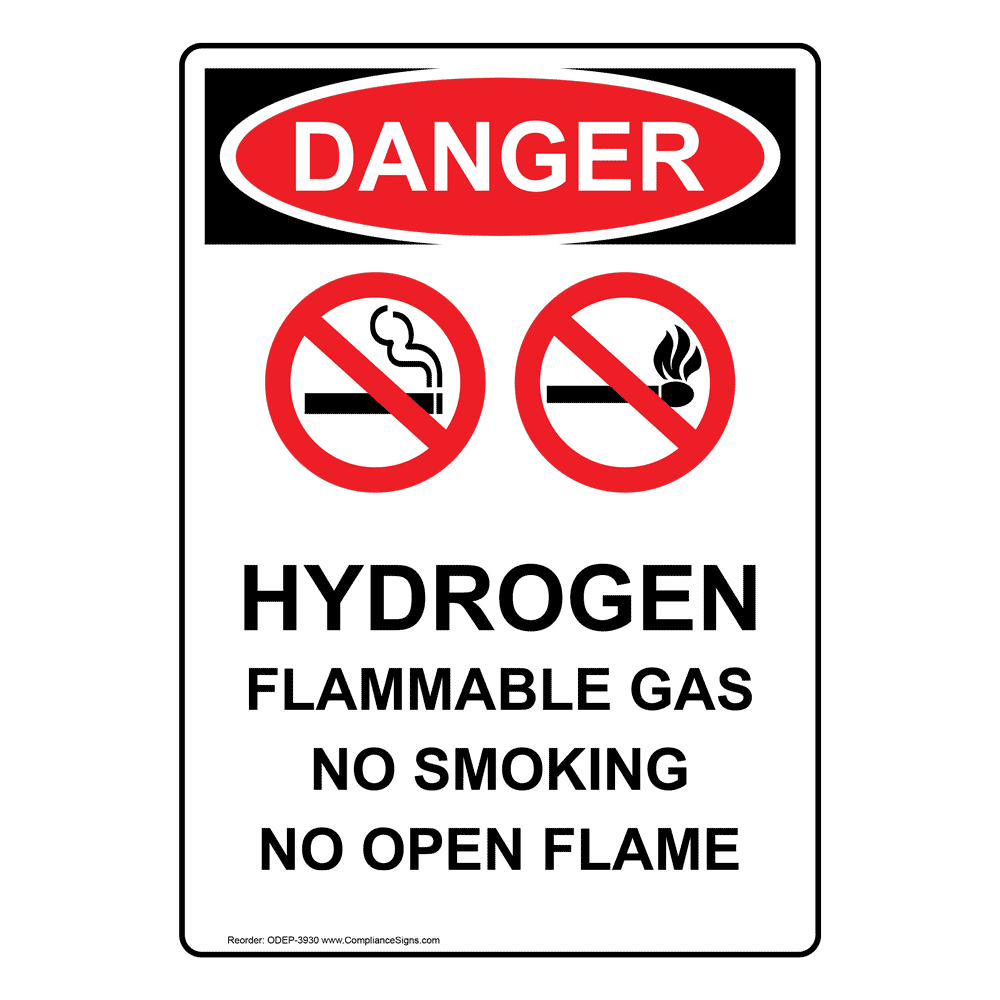 Vertical Hydrogen Flammable Sign - OSHA DANGER