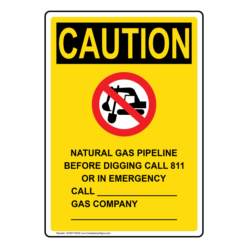 Vertical Natural Gas Pipeline Sign - OSHA CAUTION