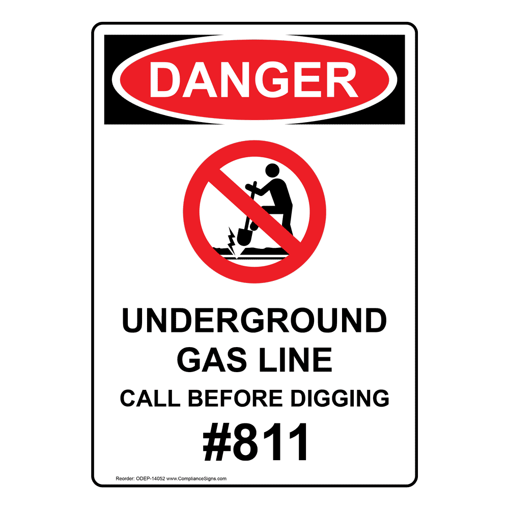 White OSHA Underground Gas Line Sign - Vertical - Made in USA