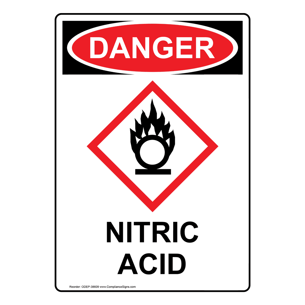 Vertical Nitric Acid Sign - OSHA-GHS DANGER