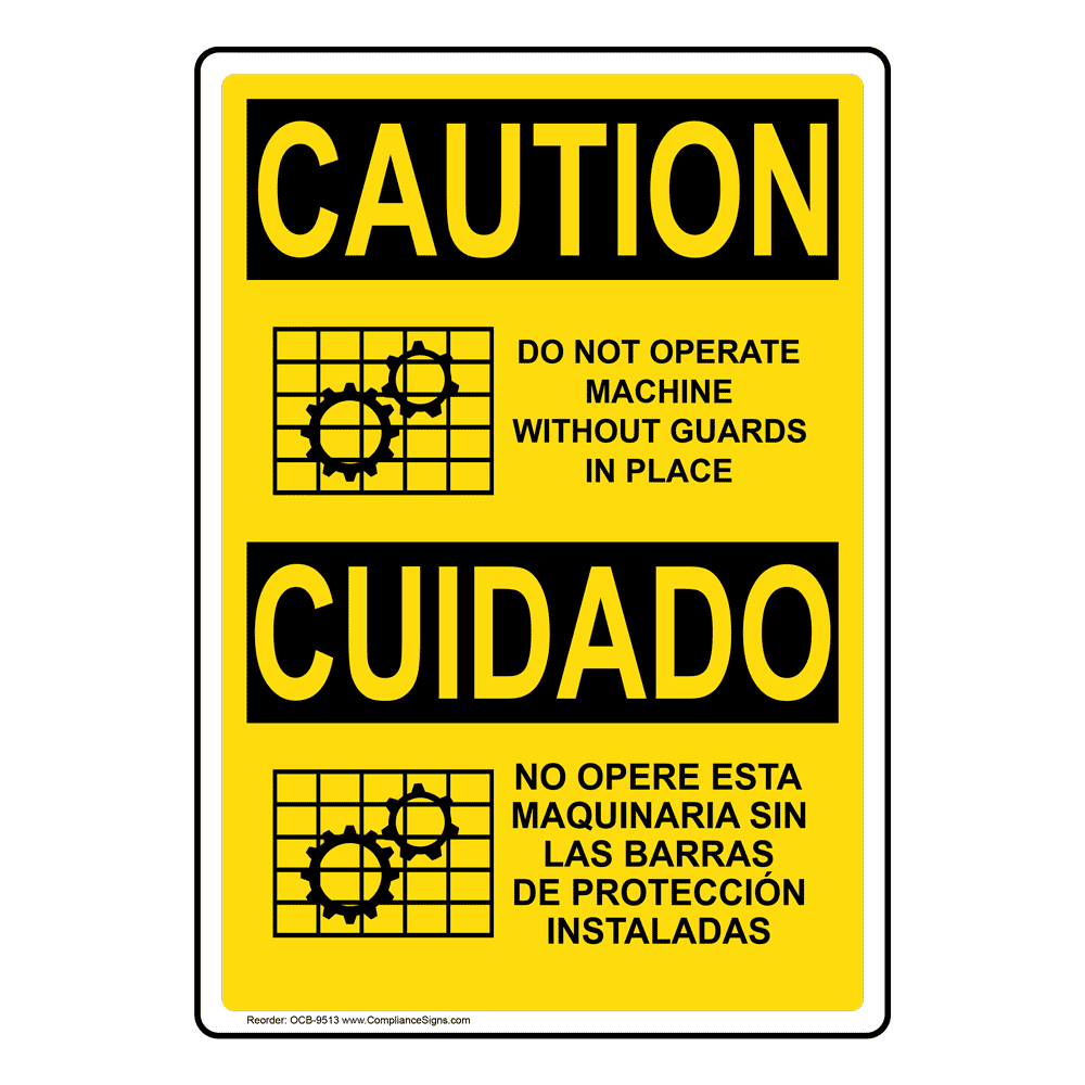 Vertical Do Not Operate Machine Bilingual Sign - OSHA CAUTION