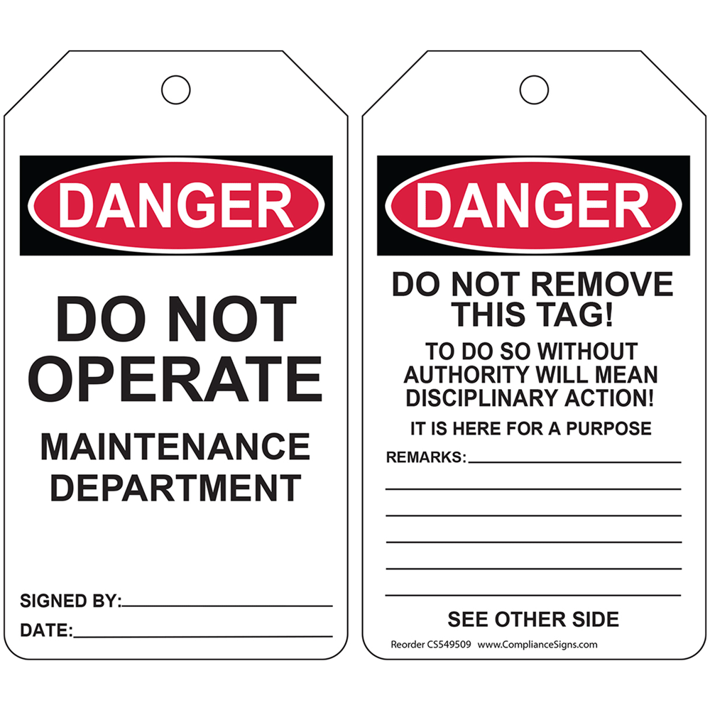 OSHA - Danger - Do Not Operate Maintenance | Safety Tags