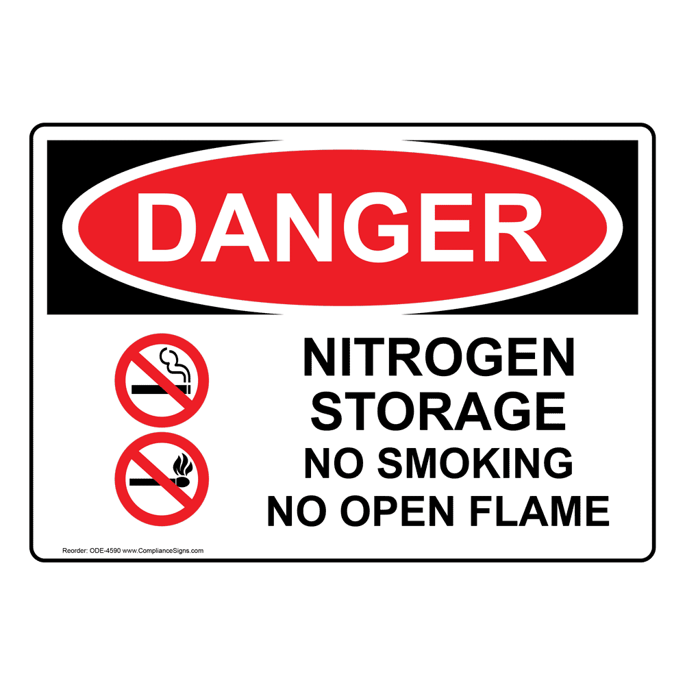 OSHA Sign - DANGER Nitrogen Storage No Smoking No Open Flame Sign