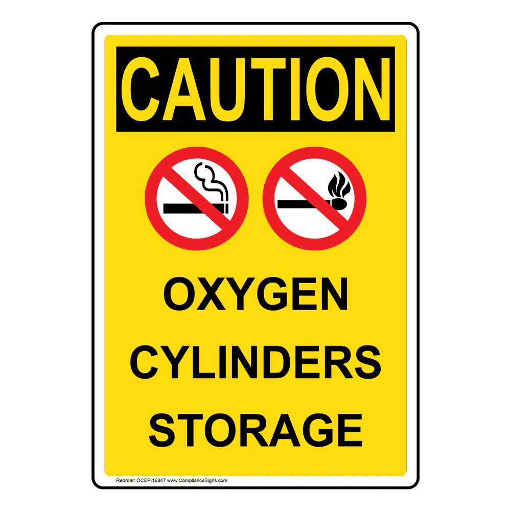 Vertical OSHA Caution Sign Oxygen Cylinders Storage No Open Flame
