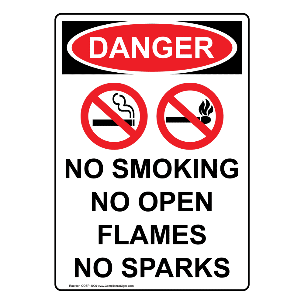 Vertical No Smoking No Open Sign - OSHA DANGER