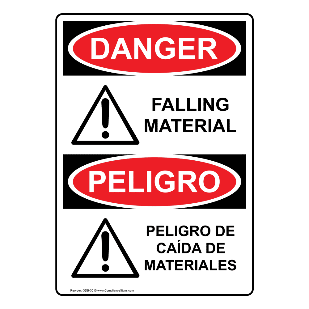 Vertical Falling Material Bilingual Sign - OSHA DANGER