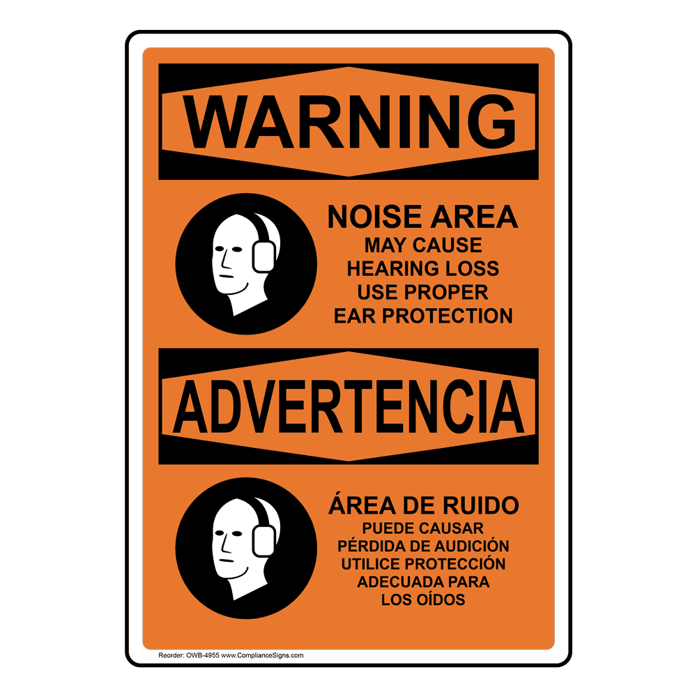Vertical Noise Area Use PPE Bilingual Sign - OSHA WARNING