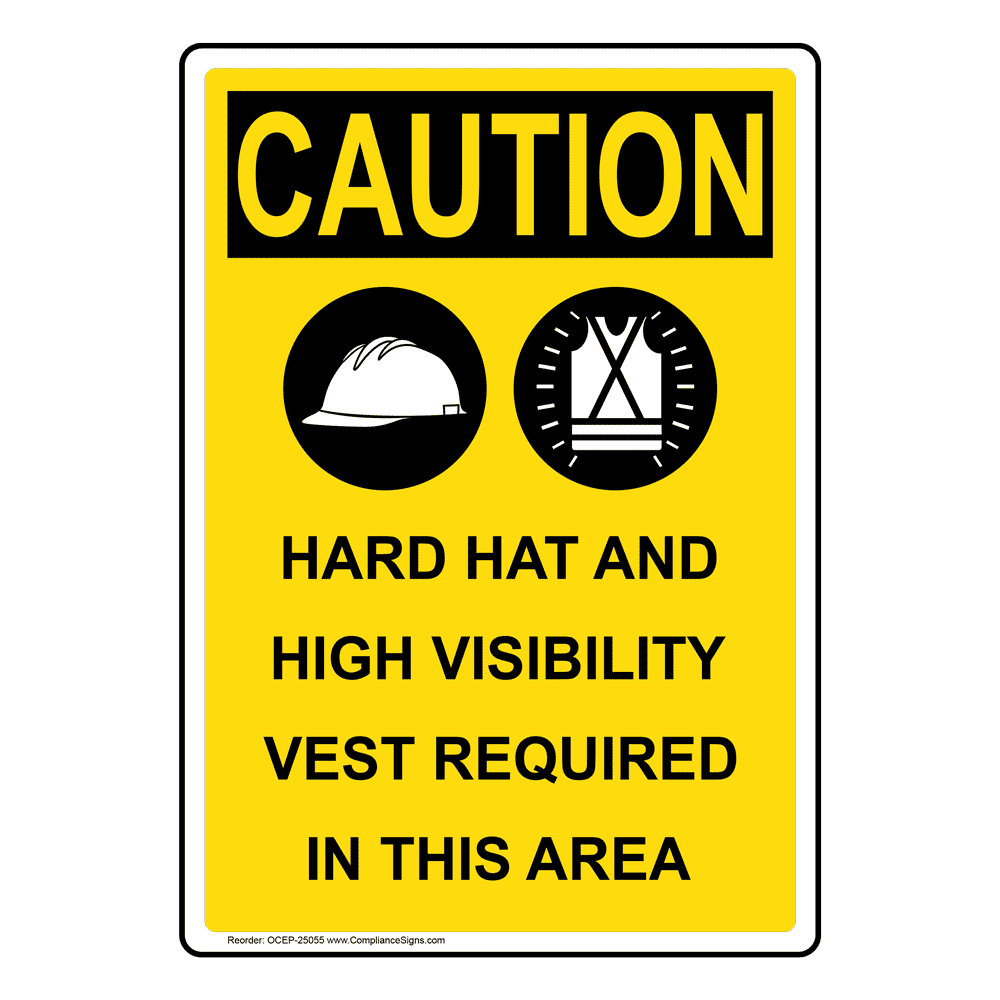 Vertical Hard Hat And High Sign - OSHA CAUTION