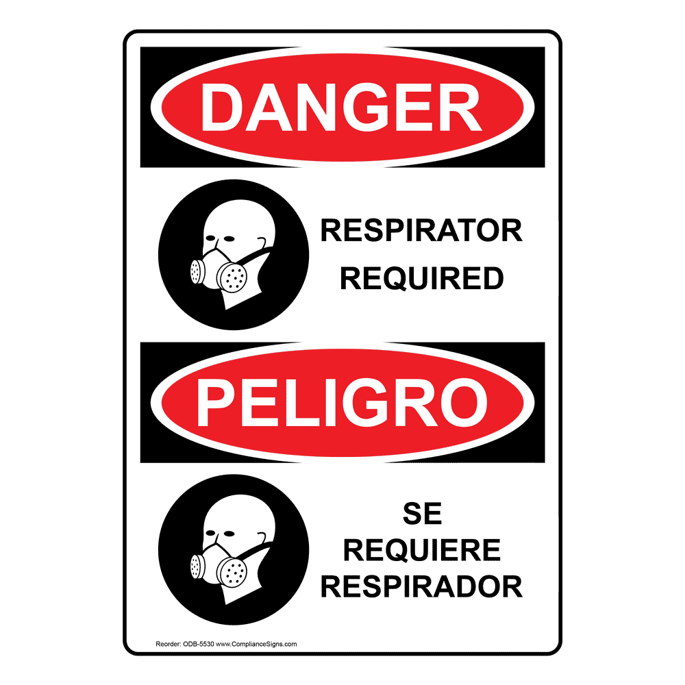 Vertical Respirator Required With Symbol Sign - OSHA DANGER