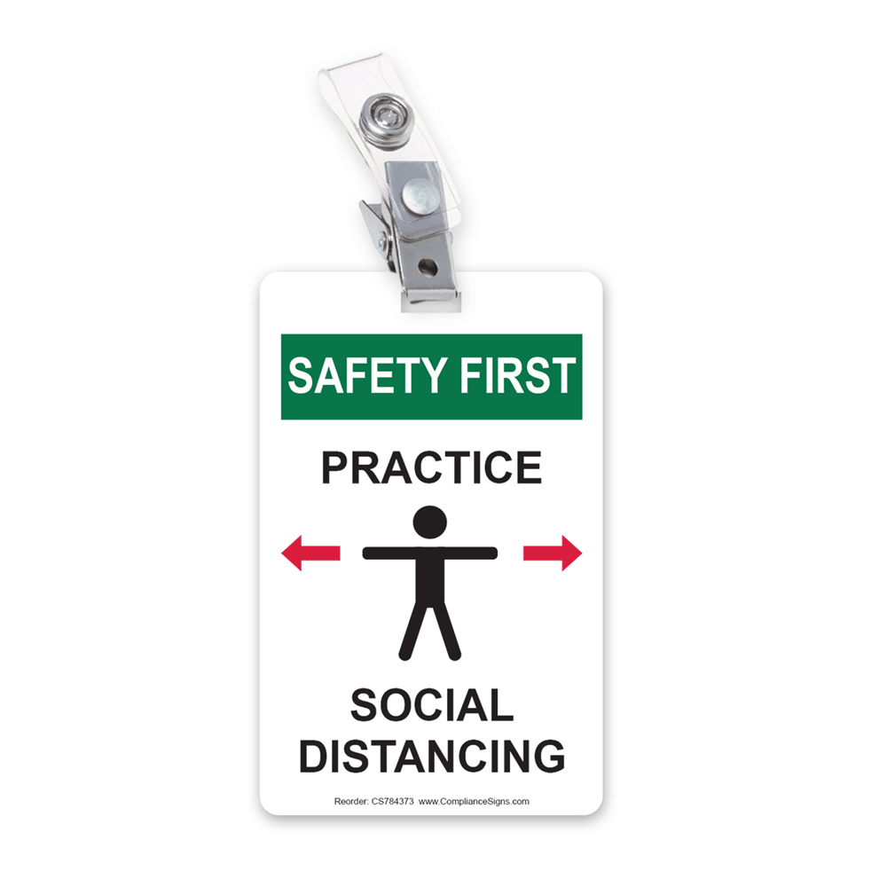 OSHA Practice Social Distancing Promotional Badge CS784373