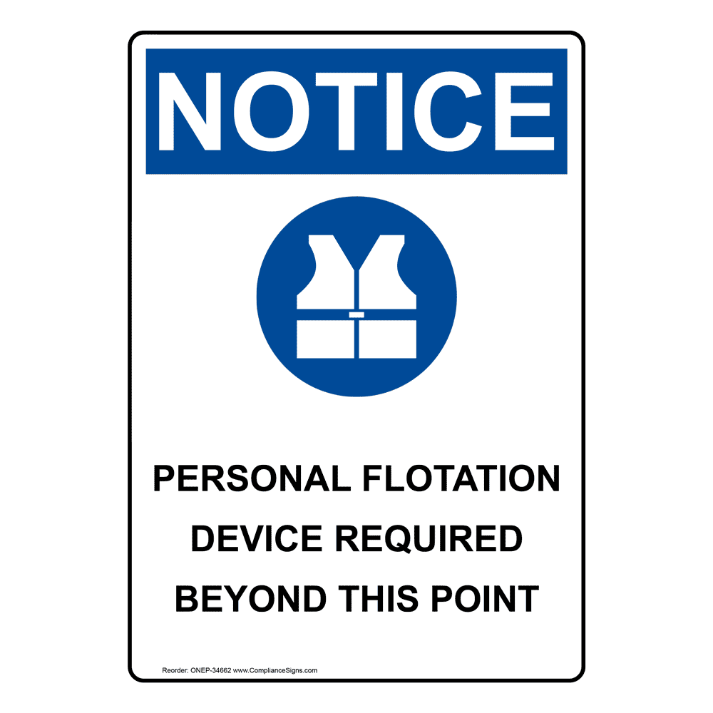 Vertical Personal Flotation Sign - OSHA NOTICE