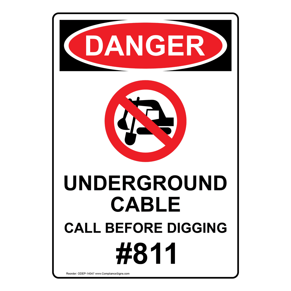 Vertical Underground Cable Sign - White - OSHA - US Made