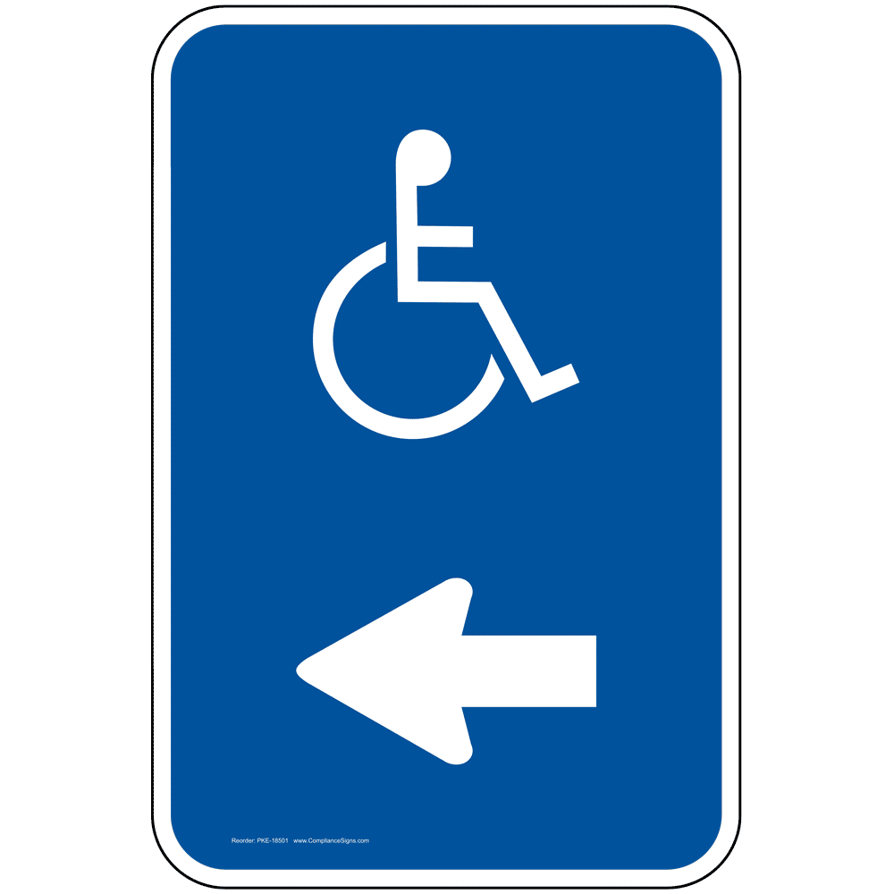 ADA Sign or Label - Handicap Symbol With Left Arrow - Made in USA