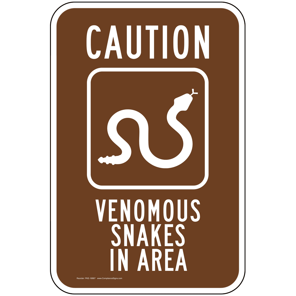 Reflective Brown Vertical Sign - Venomous Snakes In Area With Symbol