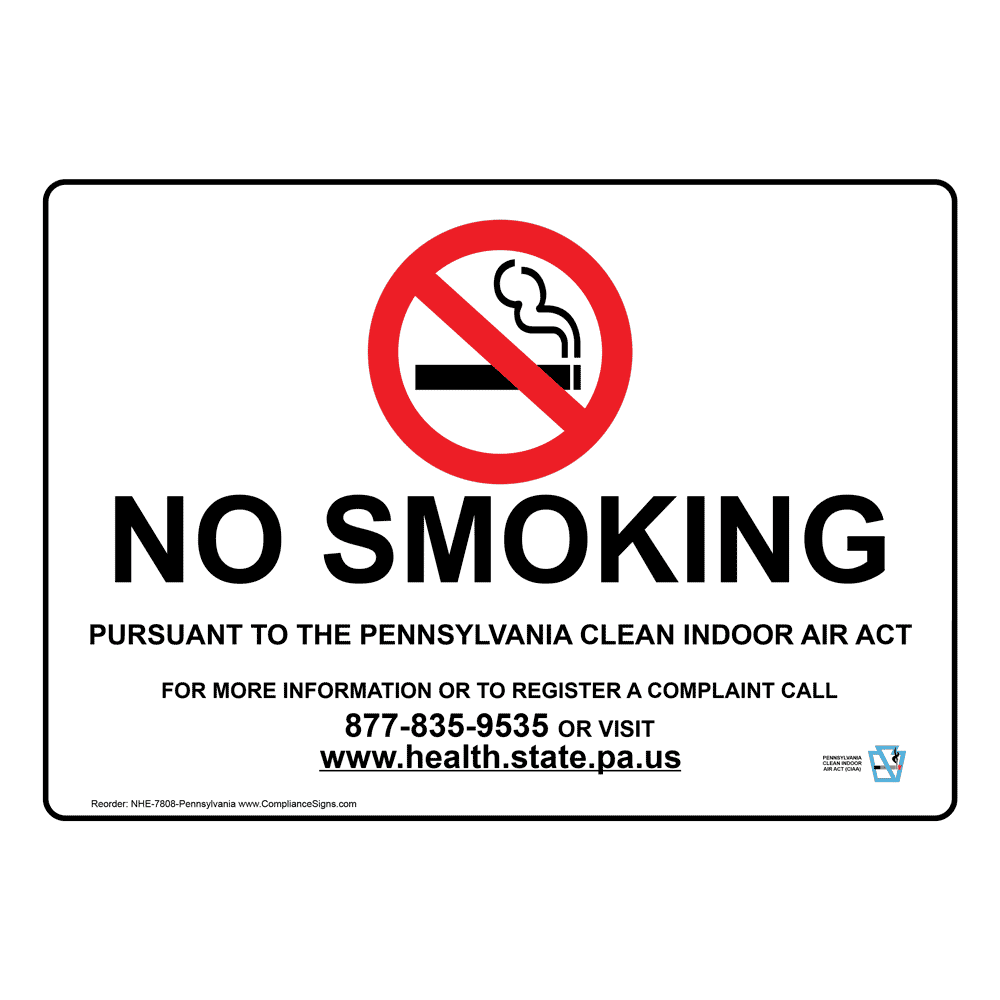No Smoking Clean Indoor Air Act Sign NHE-7808-Pennsylvania No Smoking