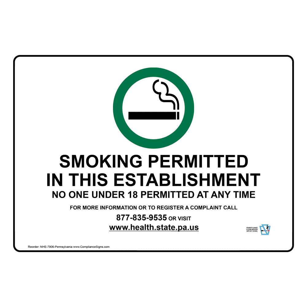 Smoking Permitted Age Of 18 Is Prohibited Sign NHE-7906-Pennsylvania