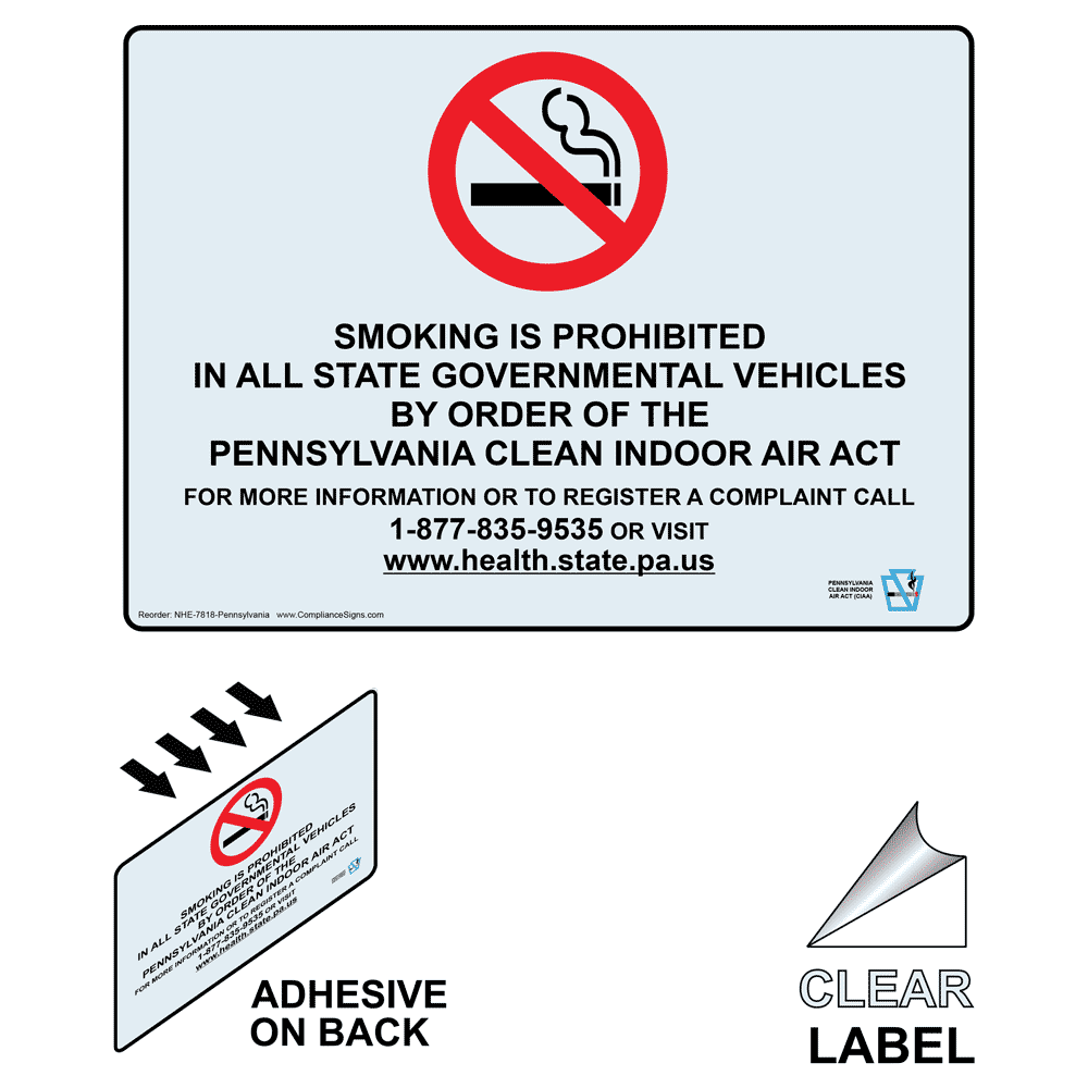Smoking Prohibited In All State Vehicles Label NHE-7818-Pennsylvania