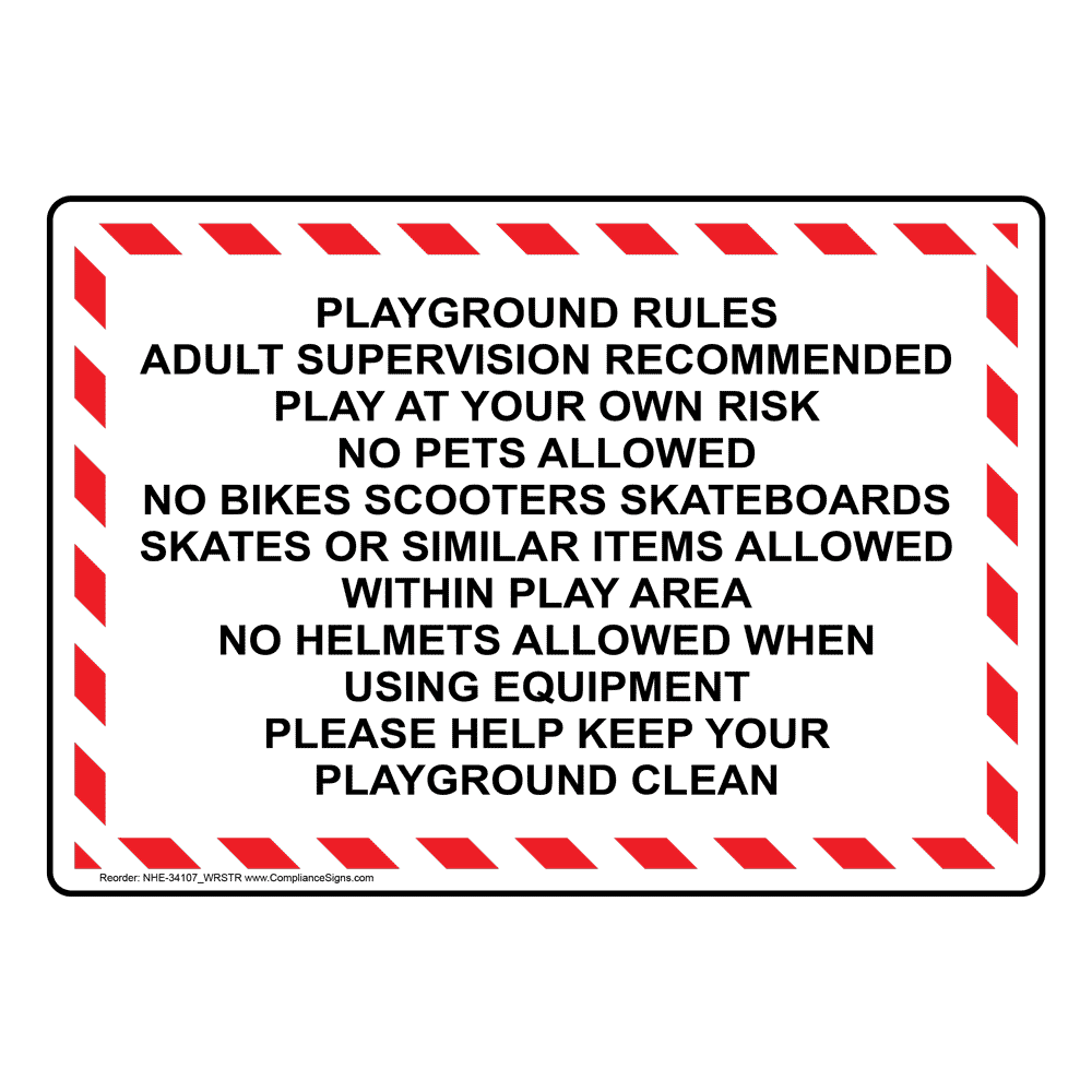 Skating Sign - Playground Rules Adult Supervision Recommended