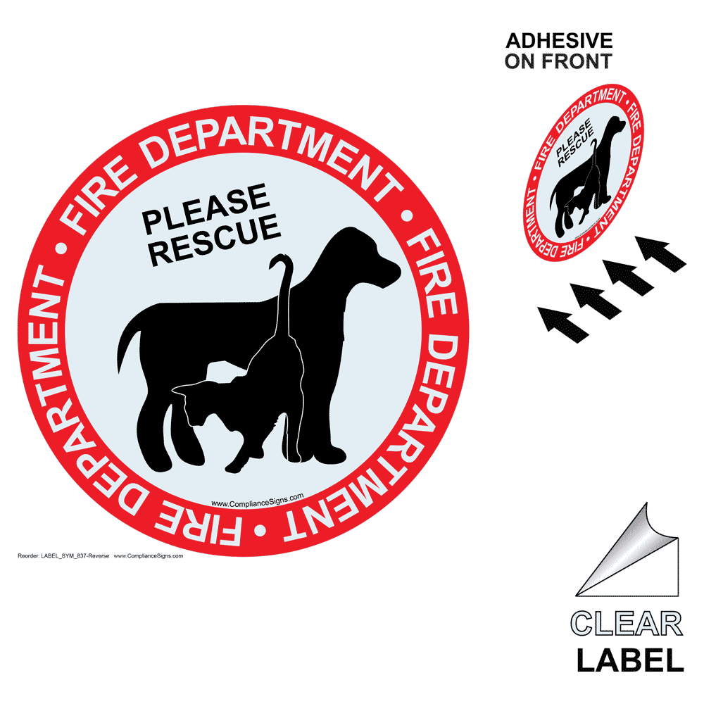 Fire Department Please Rescue Label LABEL-SYM-837-Reverse Pets Inside