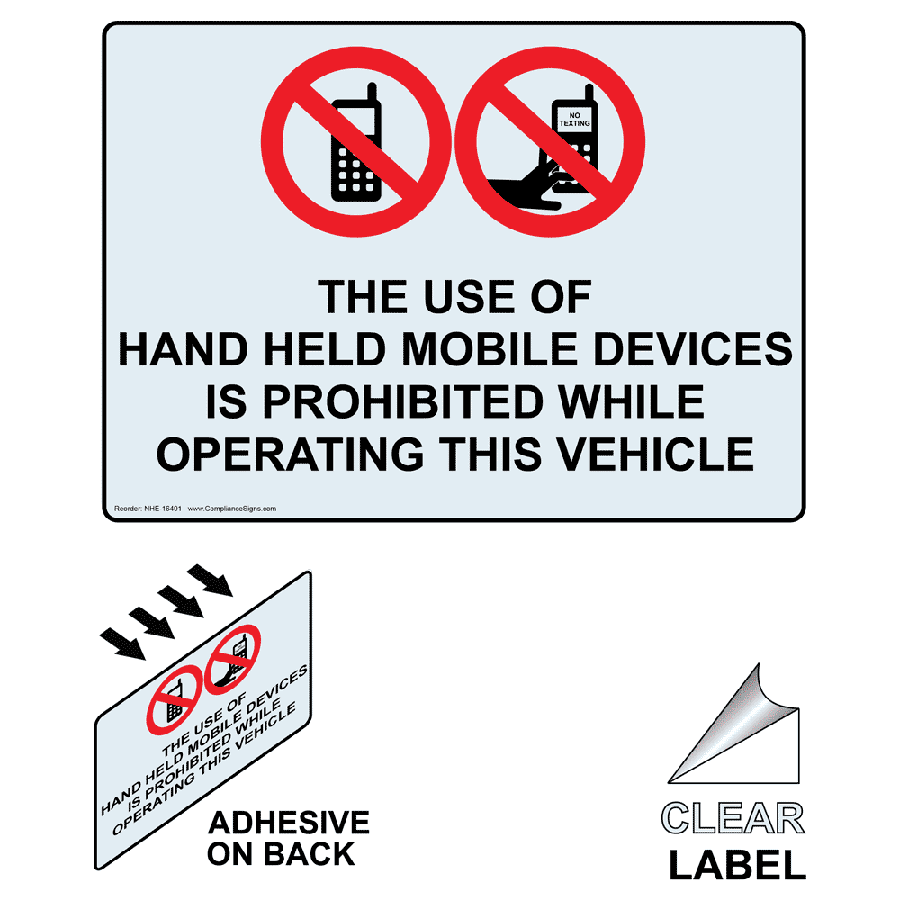 Use Of Hand Held Devices Prohibited Operating Vehicle Label NHE-16401