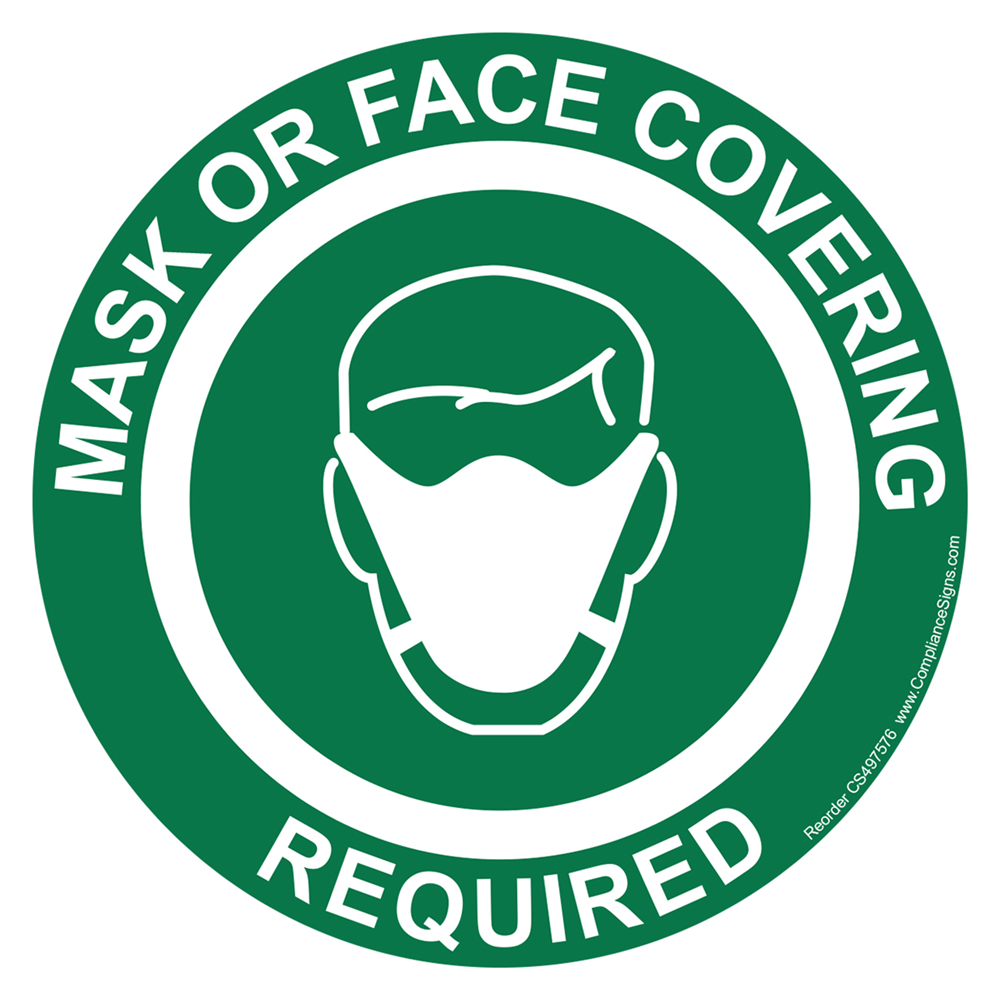 Worksite Mask Or Face Covering Required Label / Sticker - Green