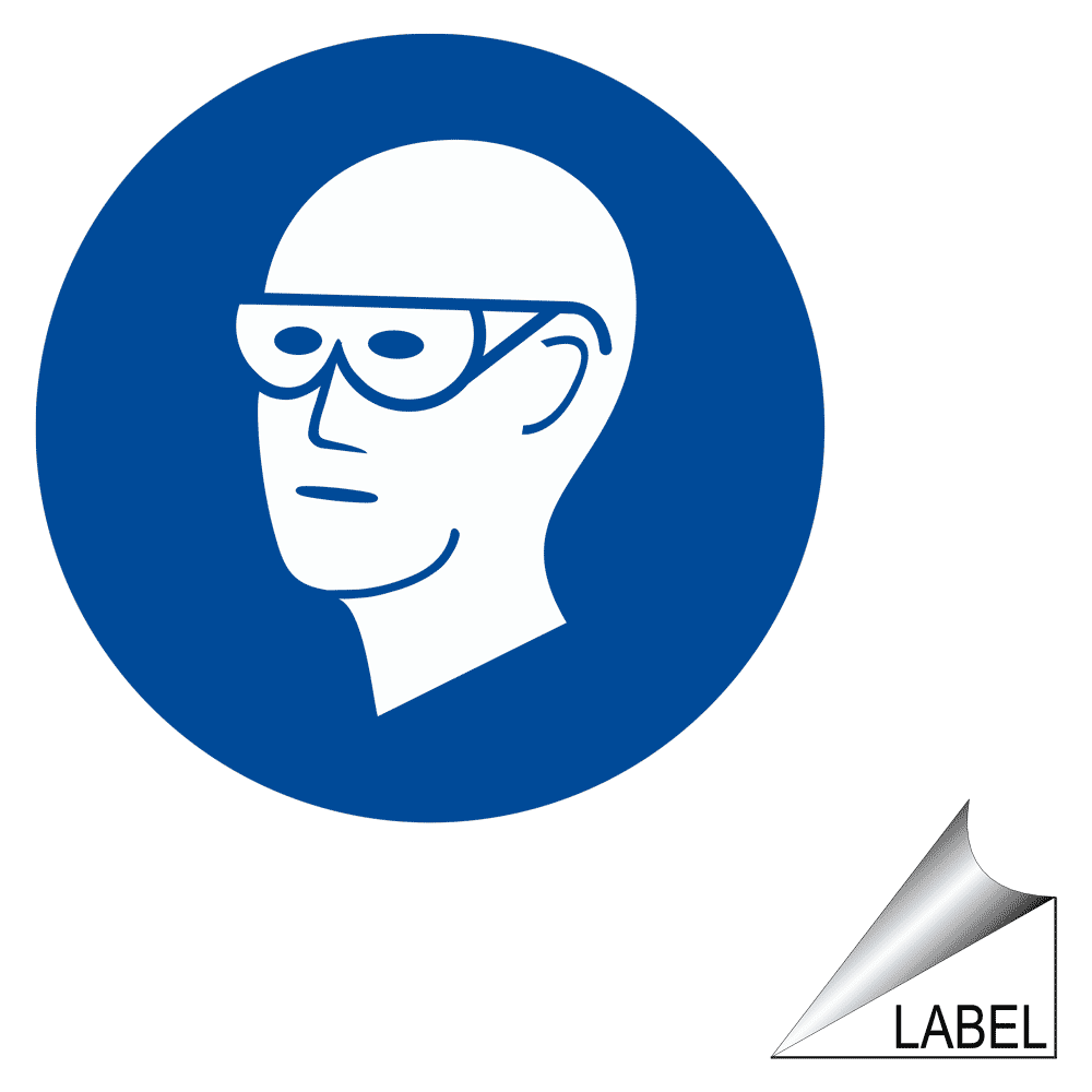 PPE - Eye Safety Glasses Symbol Label / Sticker - Reflective Blue