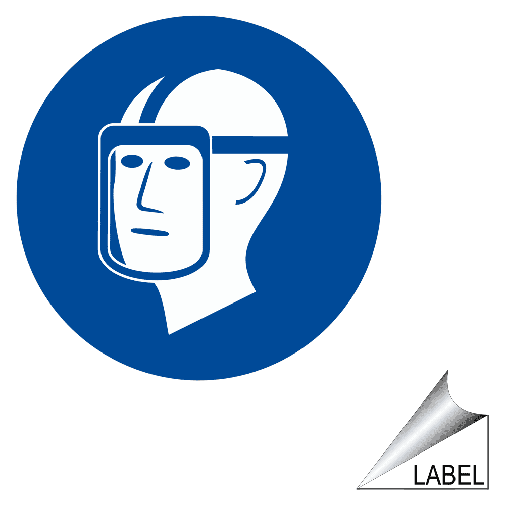 PPE - Eye Face Shield Symbol Label / Sticker - Reflective Blue
