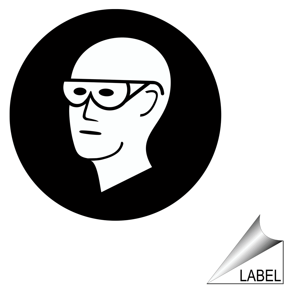PPE - Eye Safety Glasses Symbol Label / Sticker - Reflective Black
