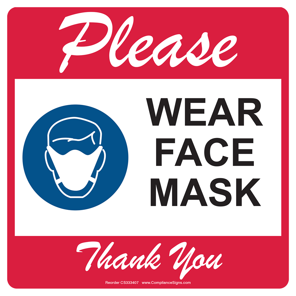 Covid PPE Please Wear Face Mask Thank You Carpet Label - Red