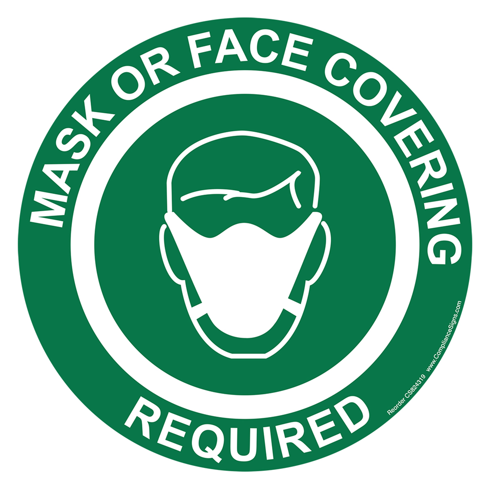 Covid PPE Mask Or Face Covering Required Carpet Label - Green