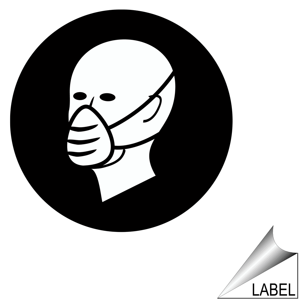 PPE - General Face Mask Symbol Label / Sticker - White Reflective