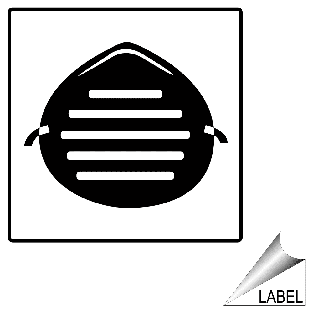 PPE - General Face Mask Symbol Label / Sticker - White Reflective