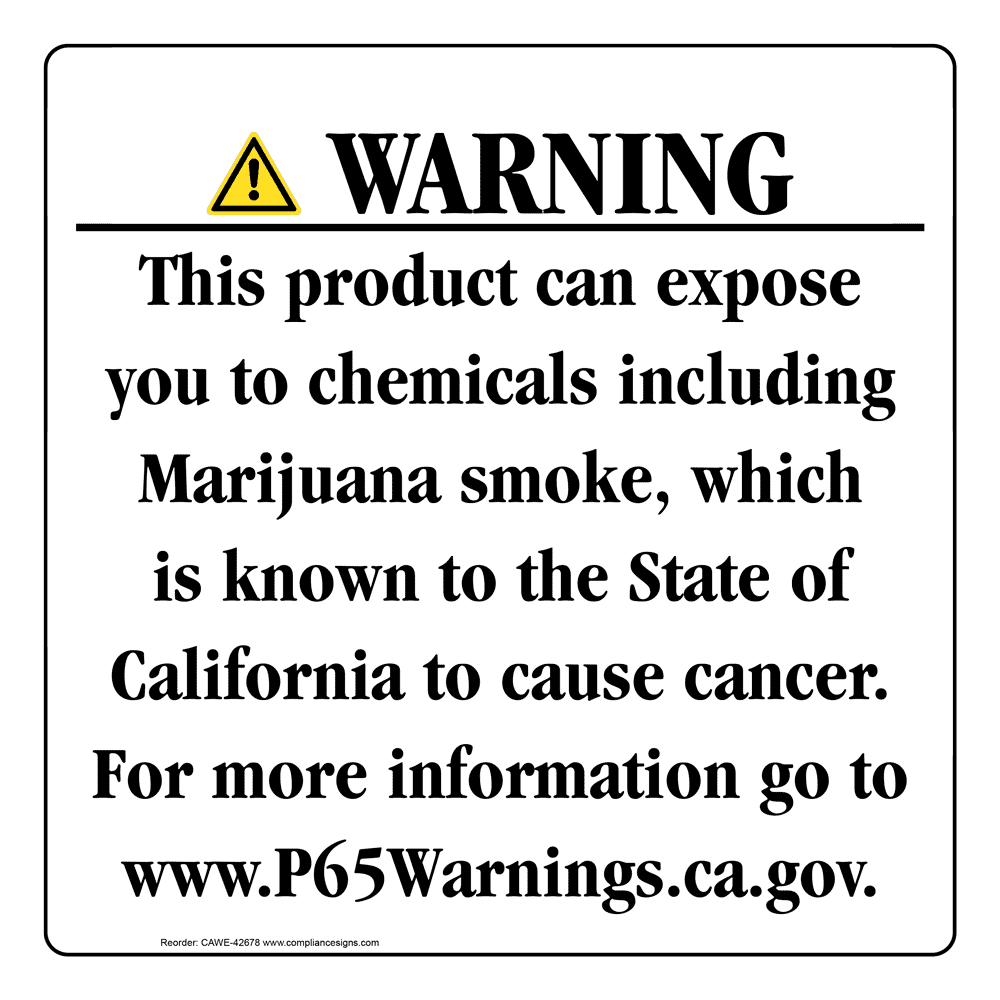 Prop 65 Consumer Product Warning Sign - Marijuana-Smoke