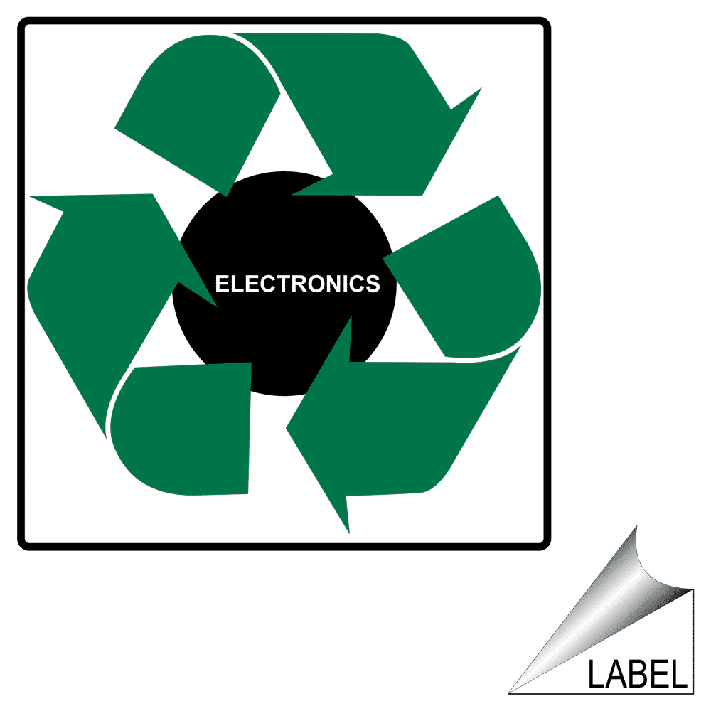 White Reflective Electronics Recycle Symbol Label/Sticker