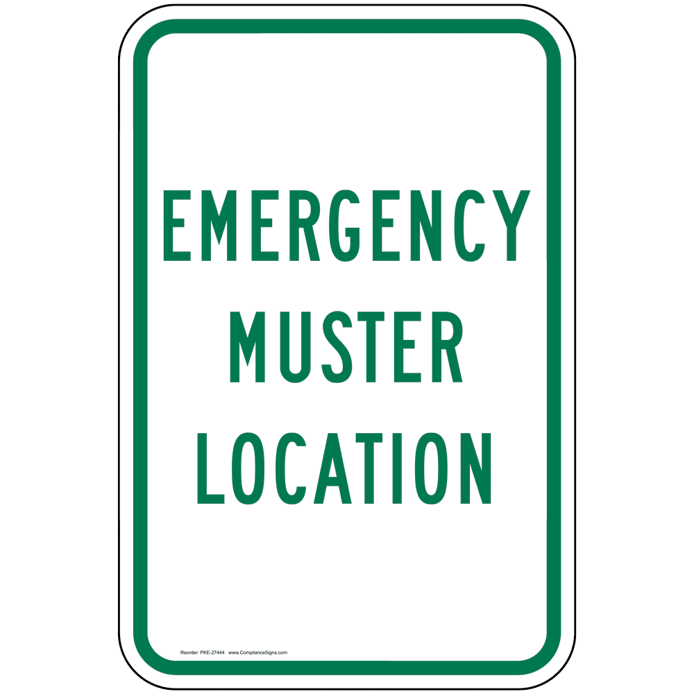 Emergency Muster Location Sign - Vertical - White Reflective