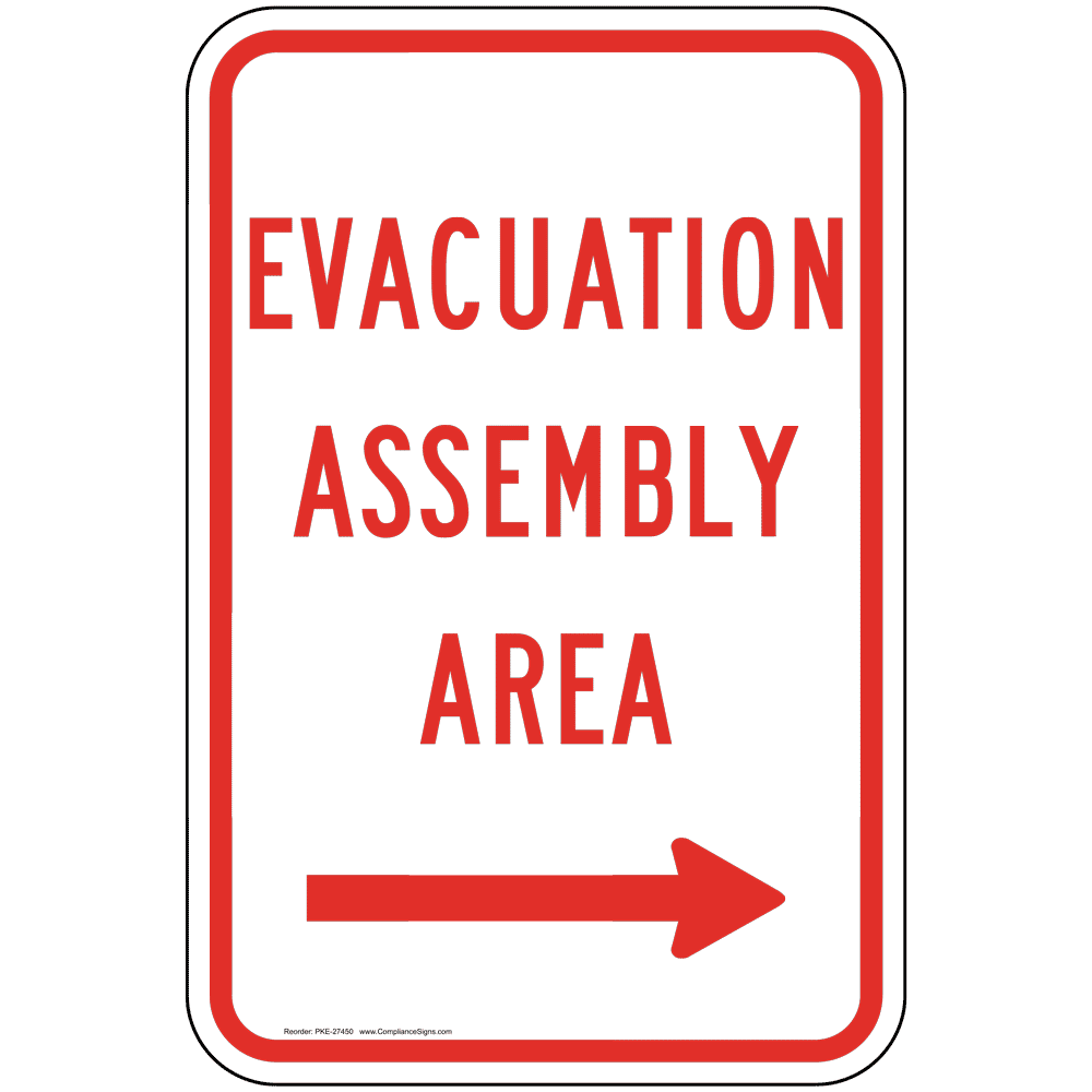 Vertical Sign - Muster Point - Evacuation Assembly Area [ Right Arrow ]