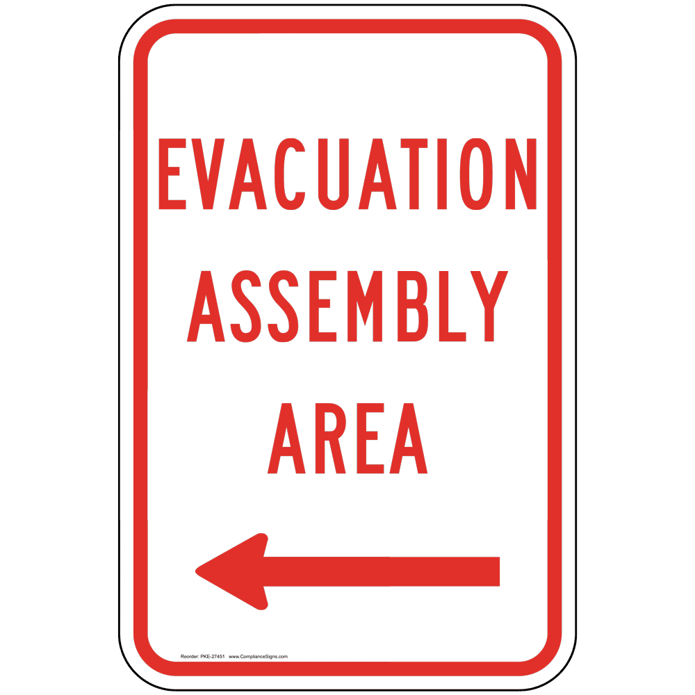Vertical Sign - Muster Point - Evacuation Assembly Area [ Left Arrow ]