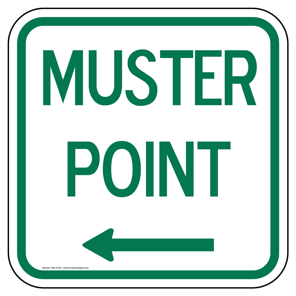 Muster Point Sign - Muster Point [ Left Arrow ] - White Reflective