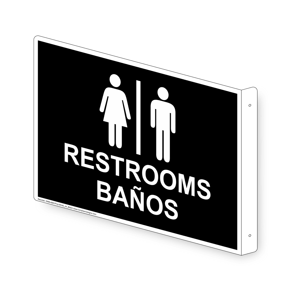 Restrooms With Symbol Sign RRB-6981Proj-WHTonBLK Restrooms