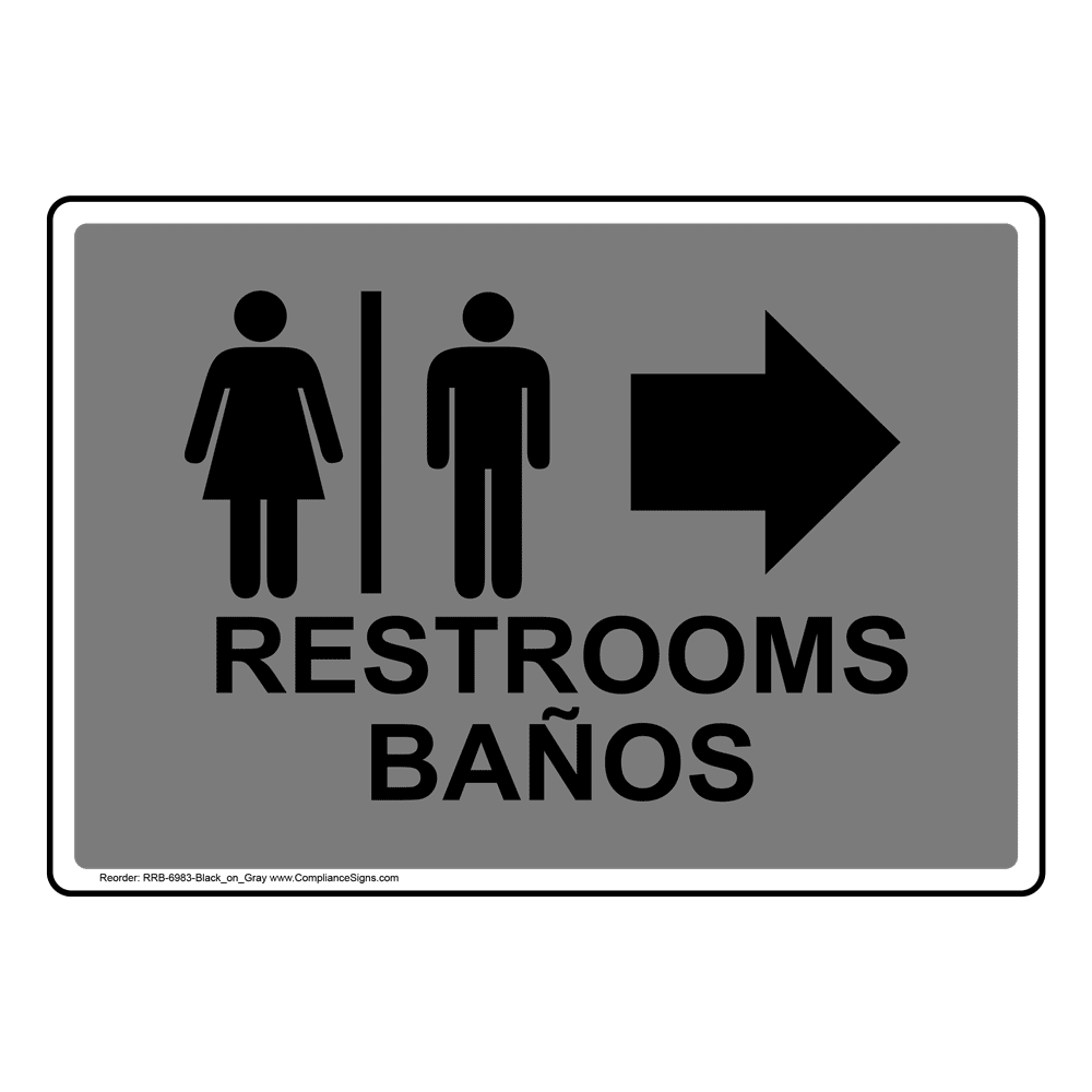 Rectangle Gray Restrooms - Banos Right Sign or Label