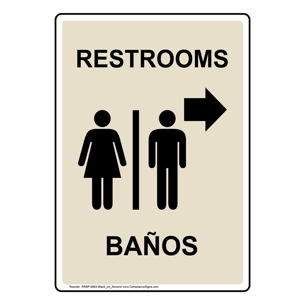 Almond Restrooms - Baños [Right Arrow] Sign With Symbol RRBP-6983-Black ...
