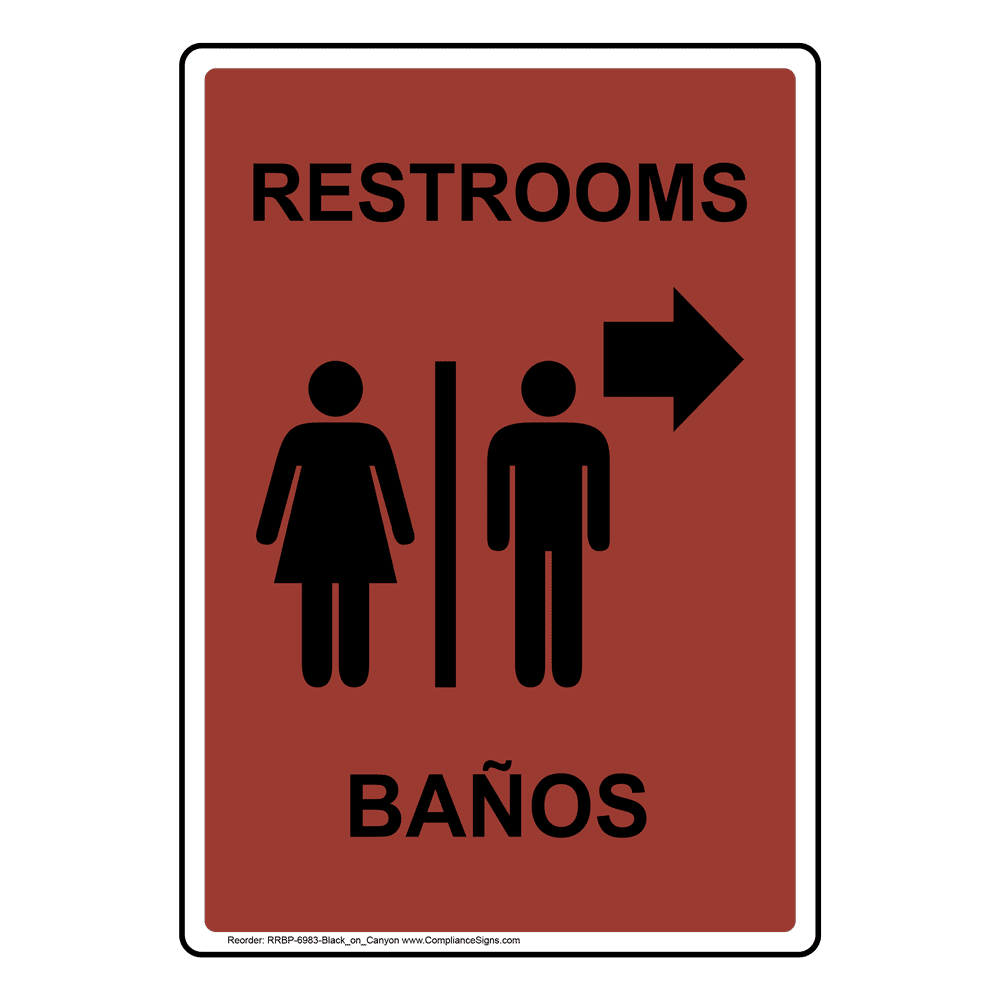Canyon Restrooms - Baños [Right Arrow] Sign With Symbol RRBP-6983-Black ...
